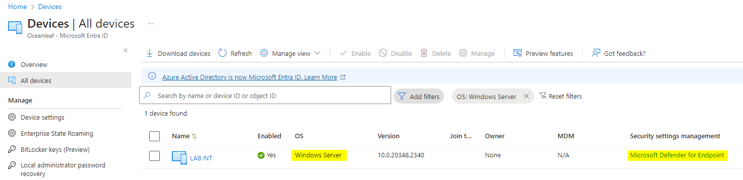 Defender for Endpoint security settings management summary