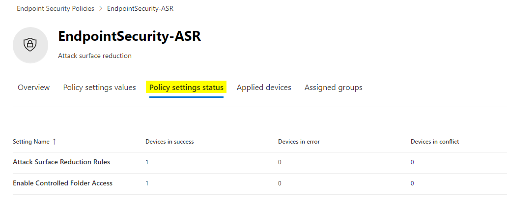 Defender for Endpoint security settings management summary