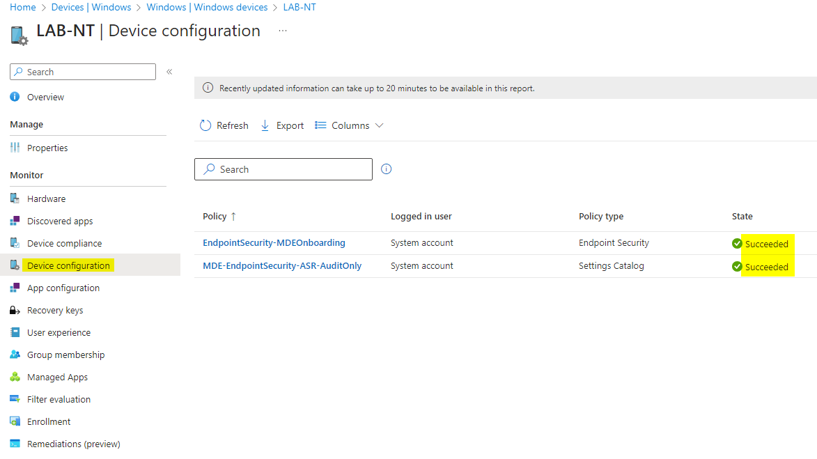 Defender for Endpoint security settings management summary